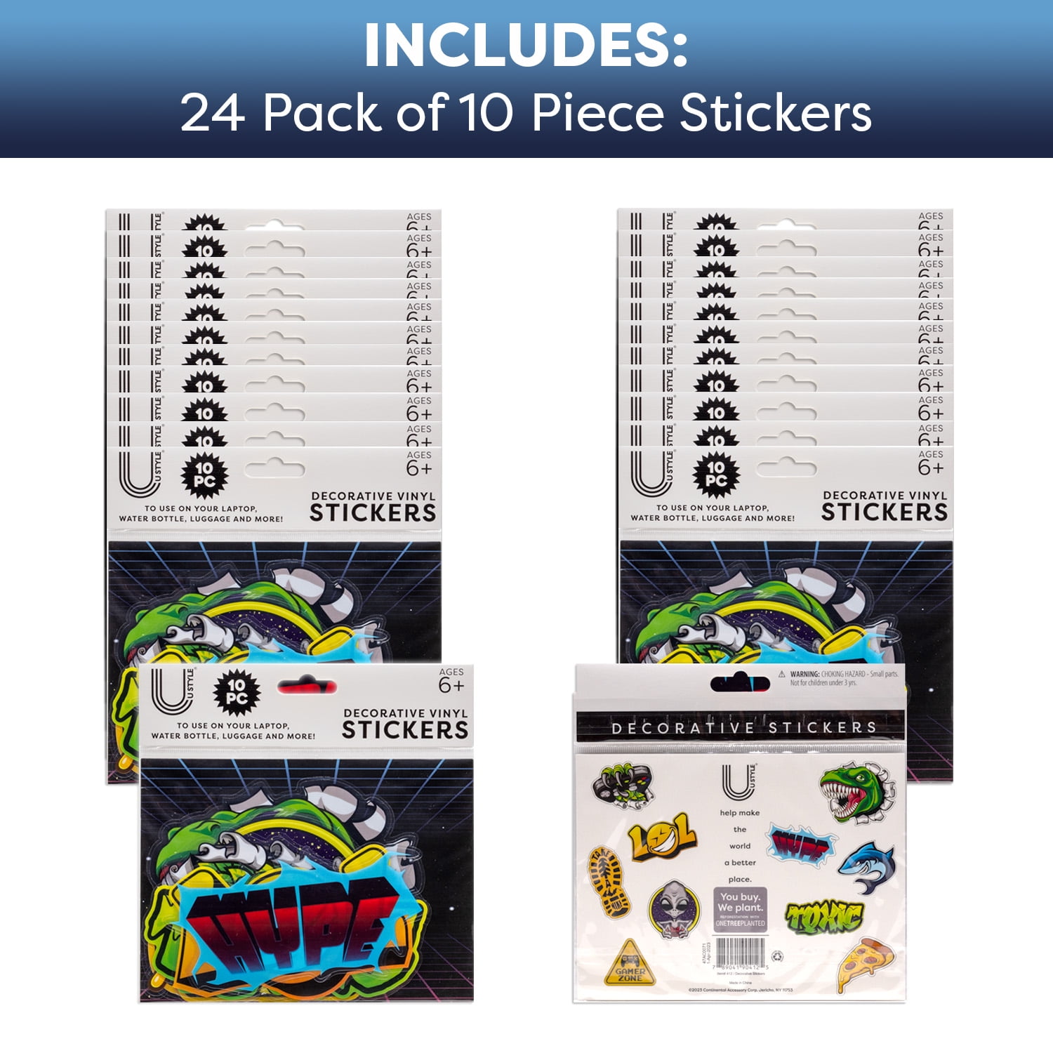 U Style 10-piece Decorative Vinyl Stickers, Dinosaur/Gamer, Pack of 24 ...