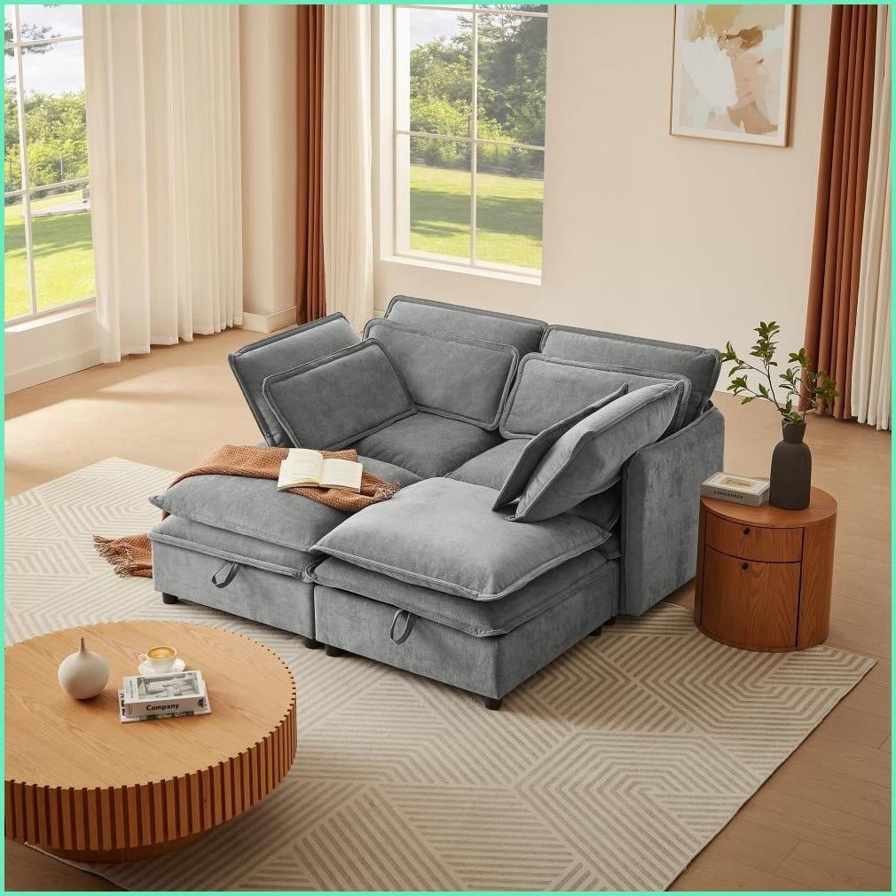 U_Style 4-Seater Modular Sofa with Double-Layer Cushions & Storage ...