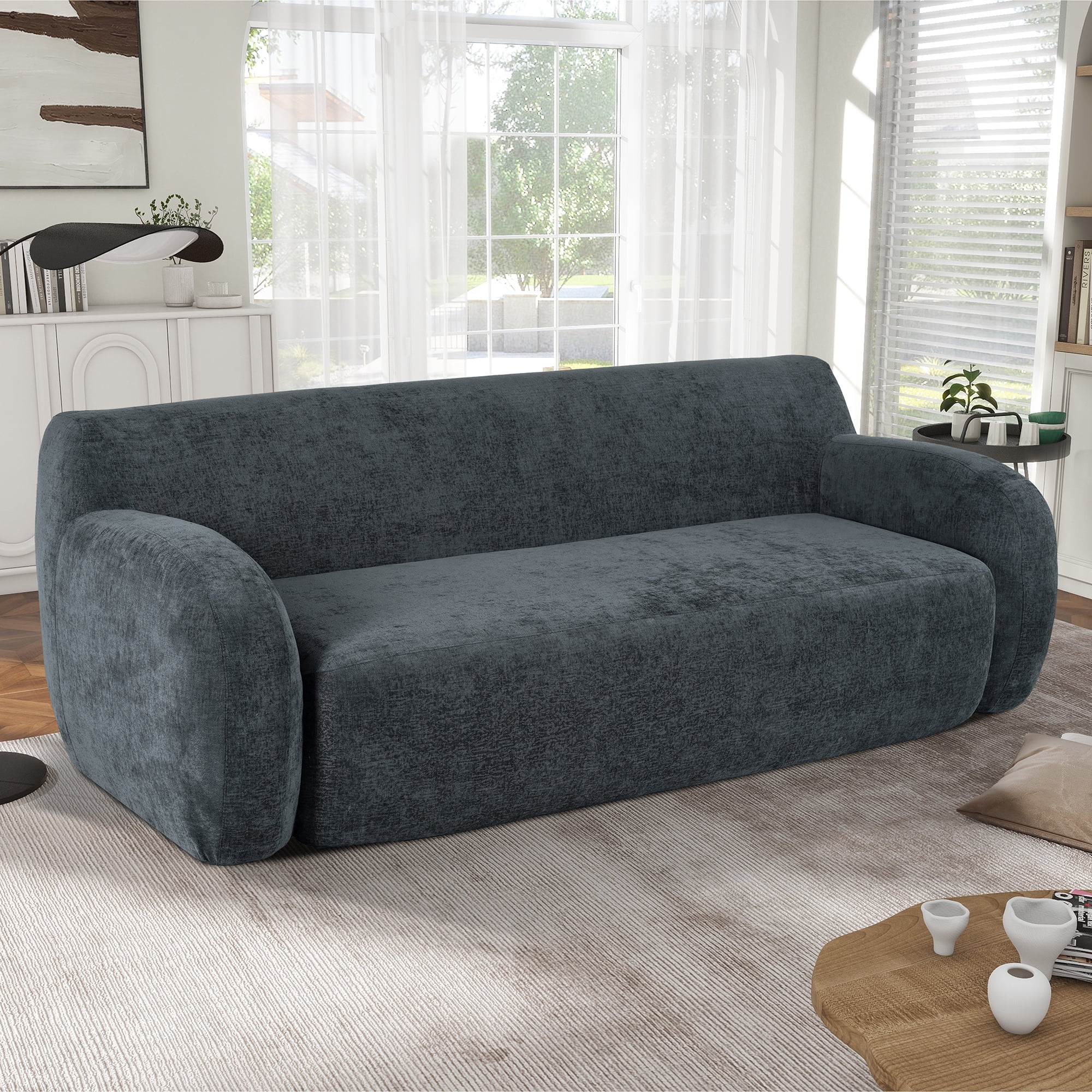 U_Style 81.5" Minimalist Compression Sofa, Curved Design, 3-Seater ...