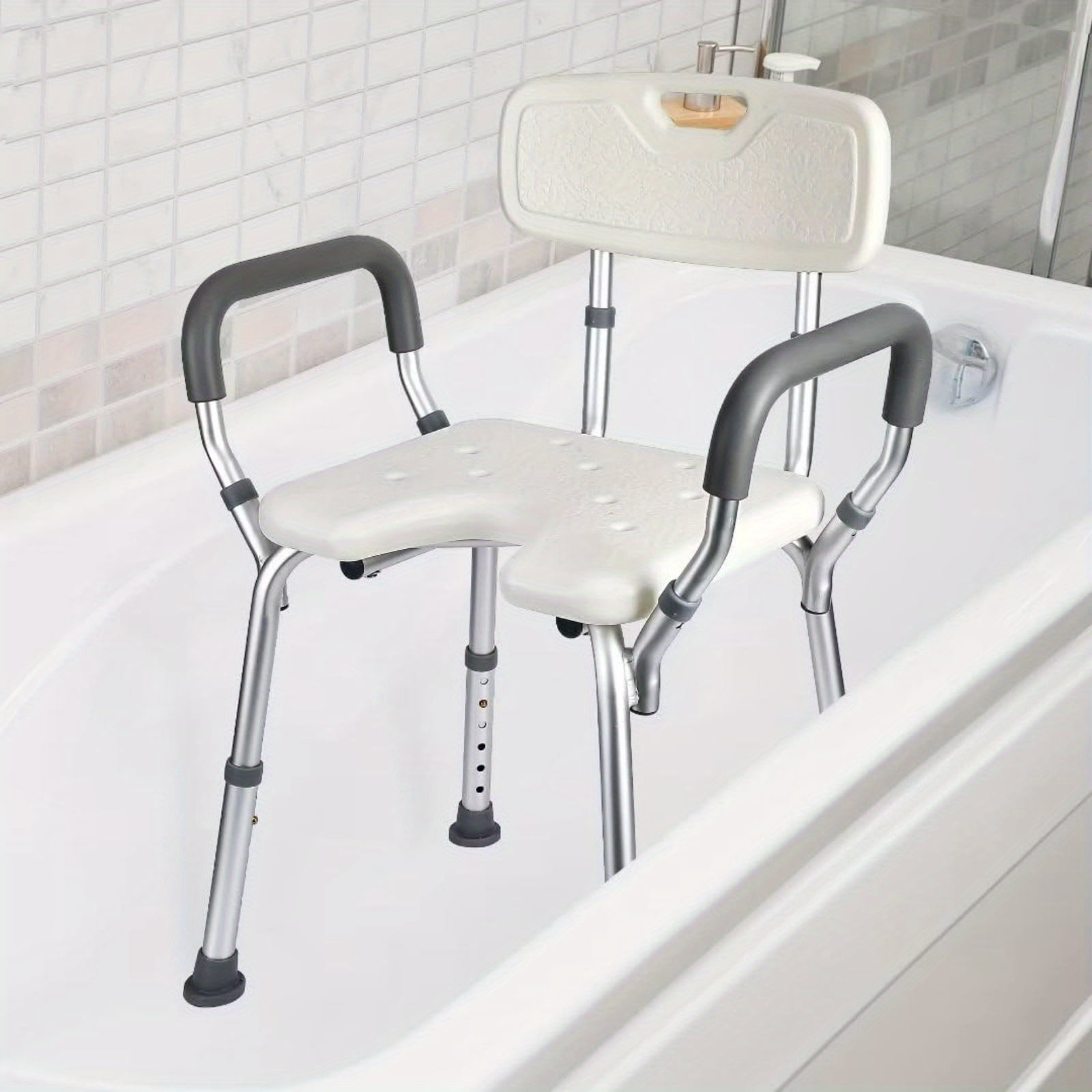 U Style Bath Chair with Armrests and Back Adjustable Height Bath for ...
