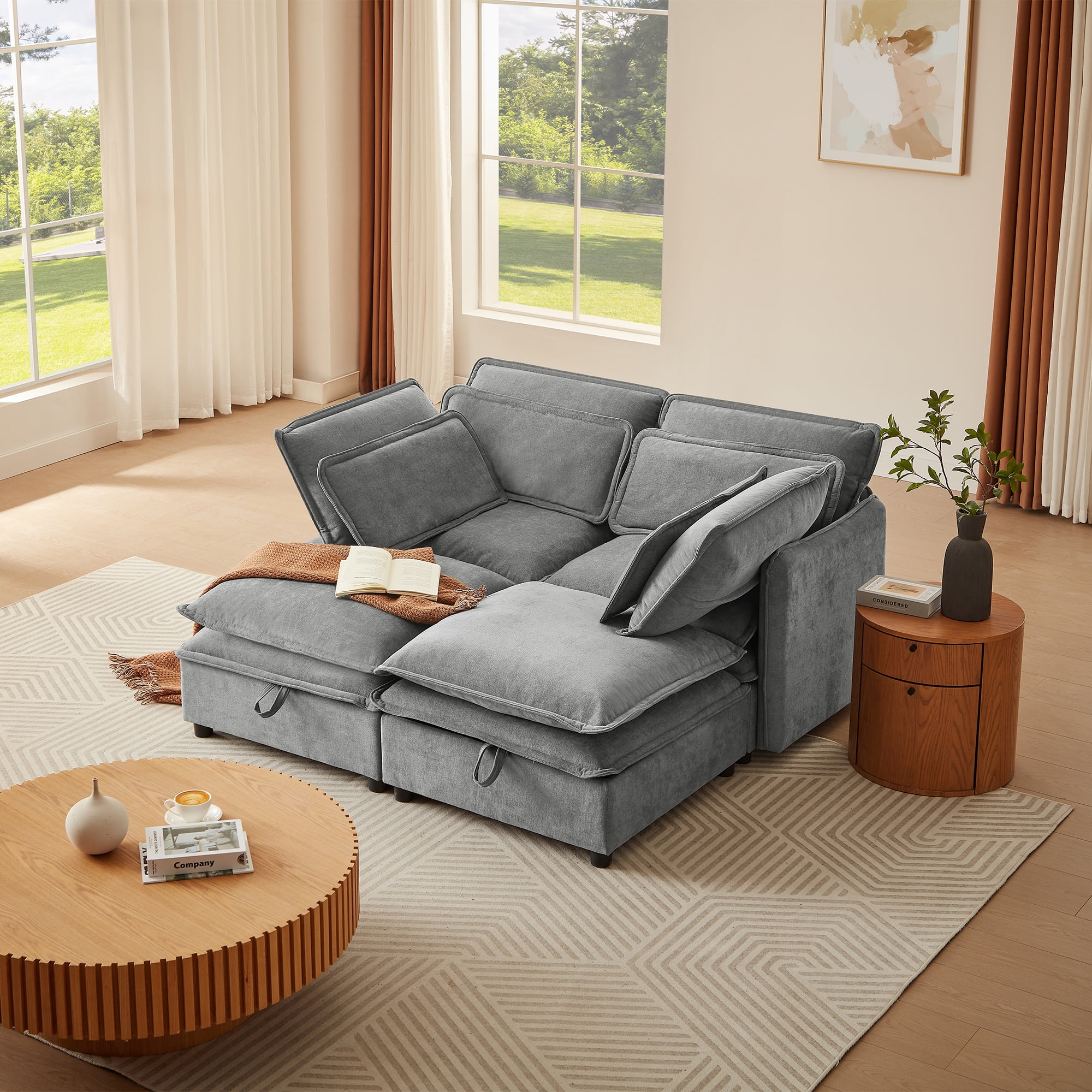 U_Style Double-Layer Cushion Modular Sofa, Freely Combinable, 4-Seater ...