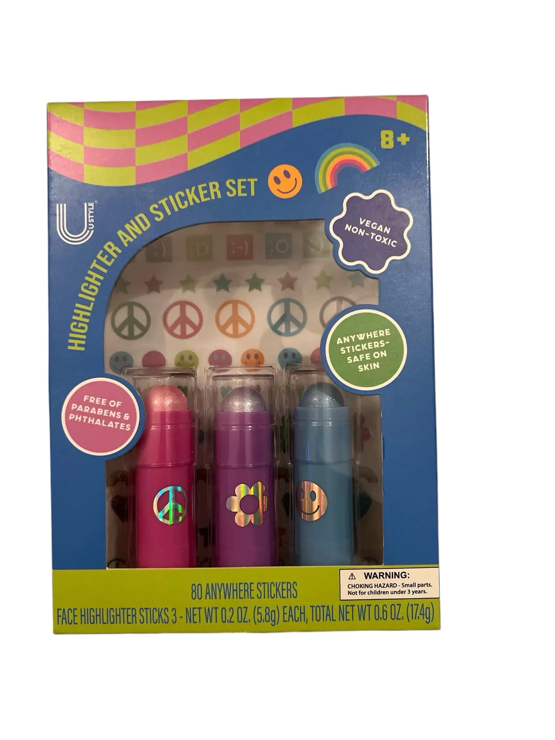 U Style Highlighter and Sticker Set-80 Stickers & 3 Face Highlighter ...