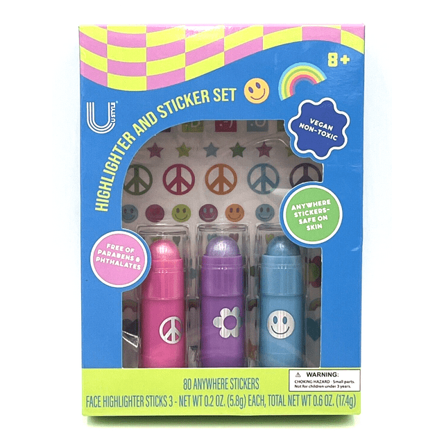 U Style Highlighter and Sticker Set-80 Stickers & 3 Face Highlighter ...