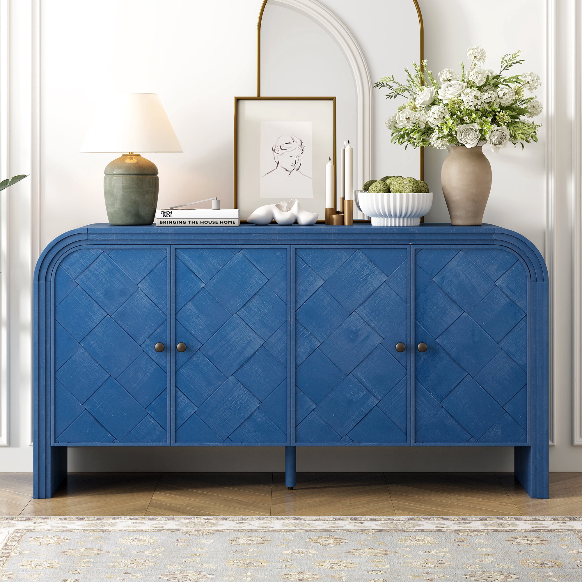 U_Style Luxury Multi-Functional MDF Sideboard– woven Wood Slat Doors ...