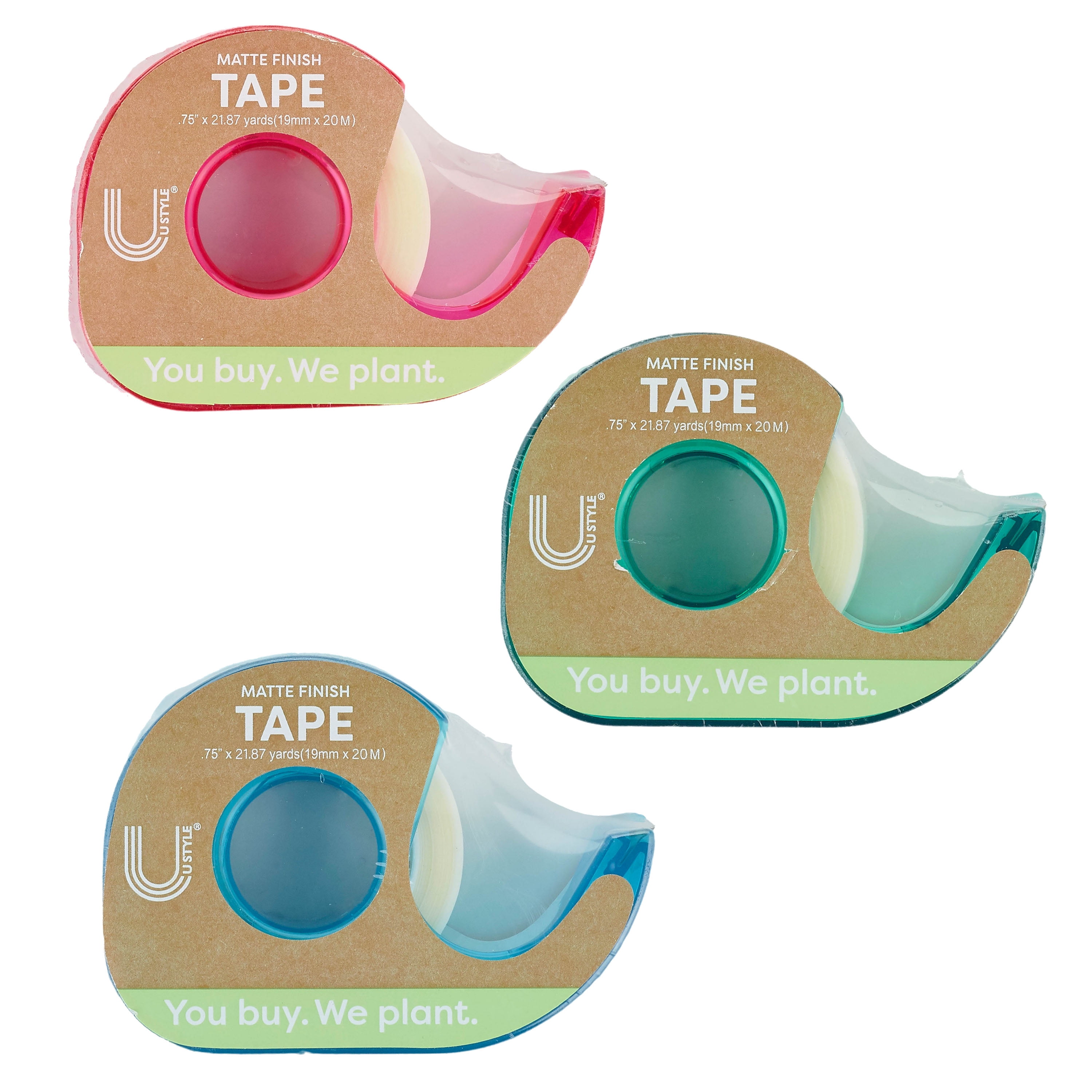 U Style Matte Finish Tape Dispenser, Includes a Roll of Tape, Colors ...