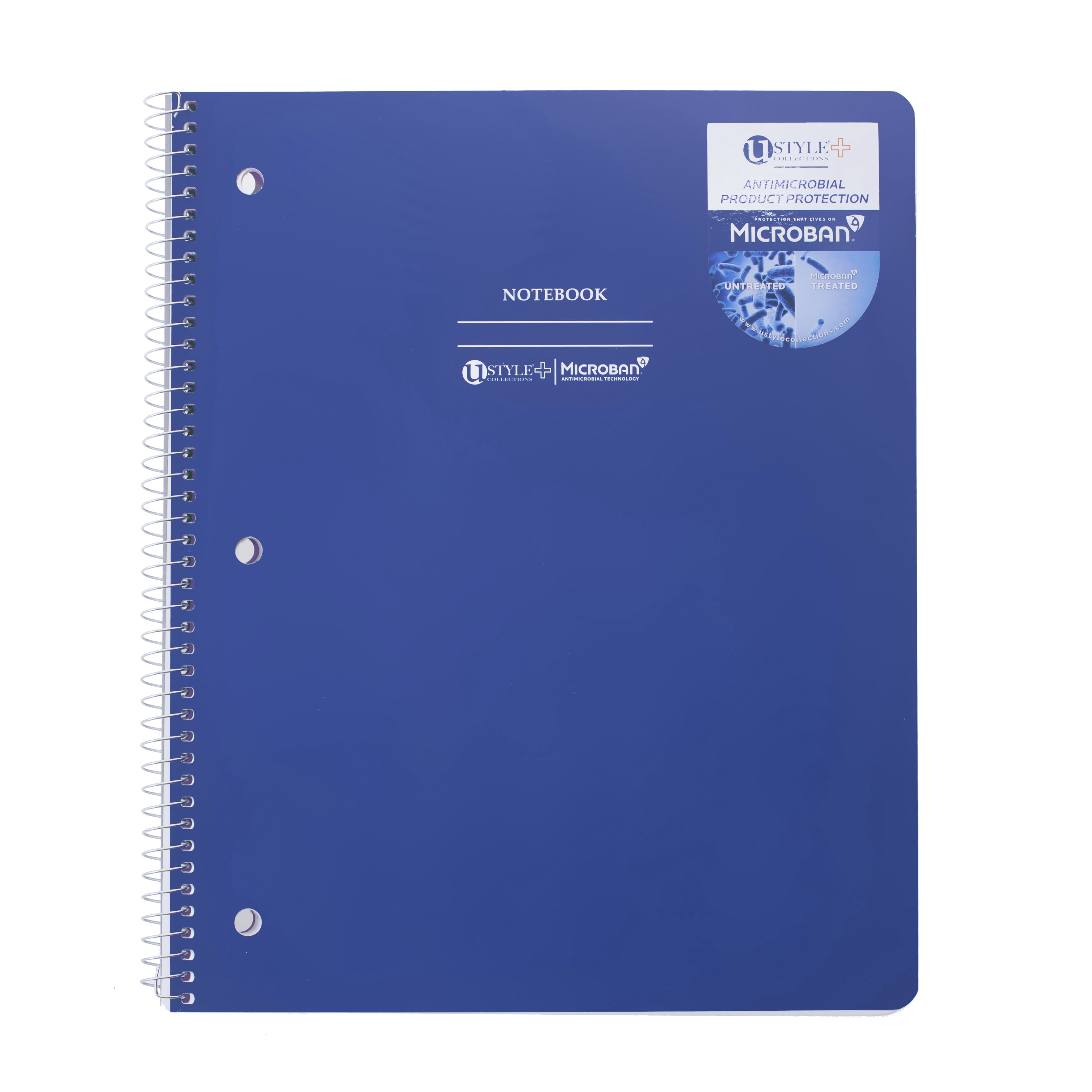 U Style Microban Notebook 80 Count, Wide Ruled, Blue - Walmart Business ...