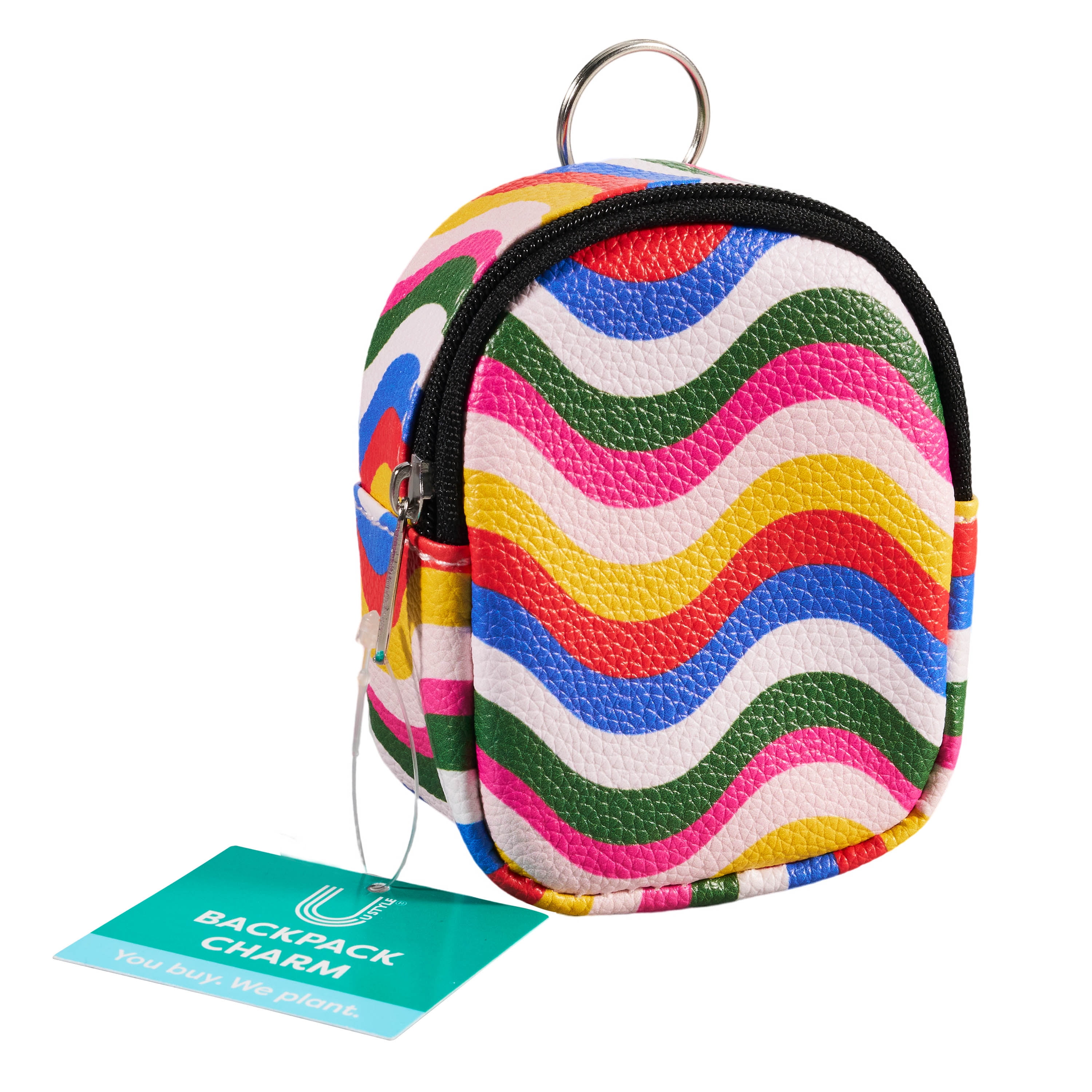 U Style Mini Backpack with Key Ring, 3.25in x 3.875in, Wavy Pattern ...
