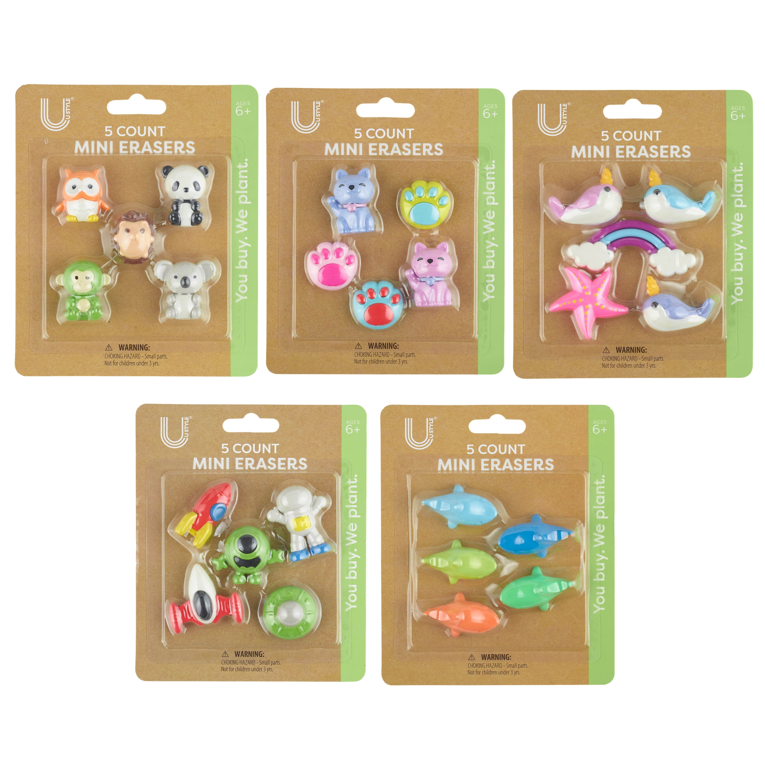 U Style Mini Erasers, 5 Pack, Designs and Colors Vary - Walmart.com