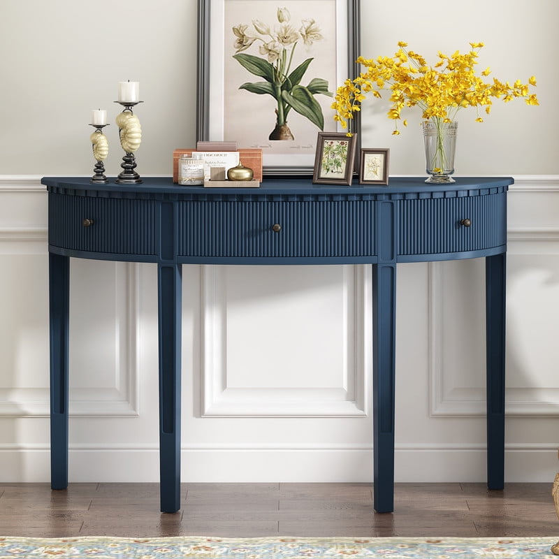 U-Style Pine Veneer Console Table with Vertical Stripe Drawer Fronts ...