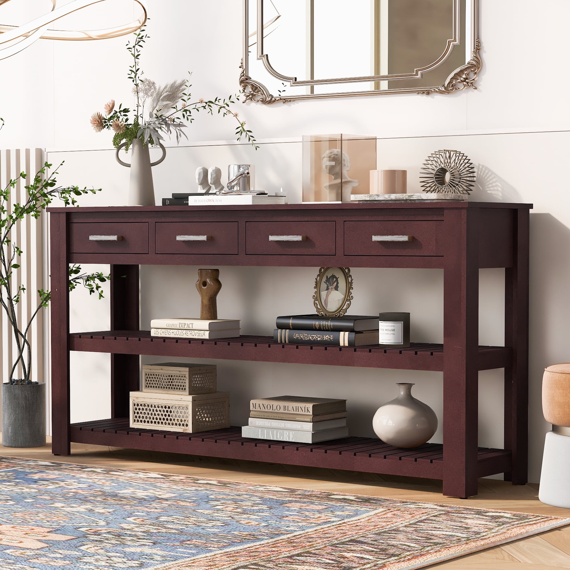 U_Style Stylish Entryway Console Table with 4 Drawers and 2 Shelves, Suitable for Entryways ...
