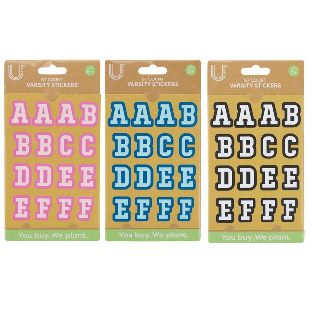 U Style Varsity Letter Stickers, 67 Pack, Back to School, Colors Vary ...