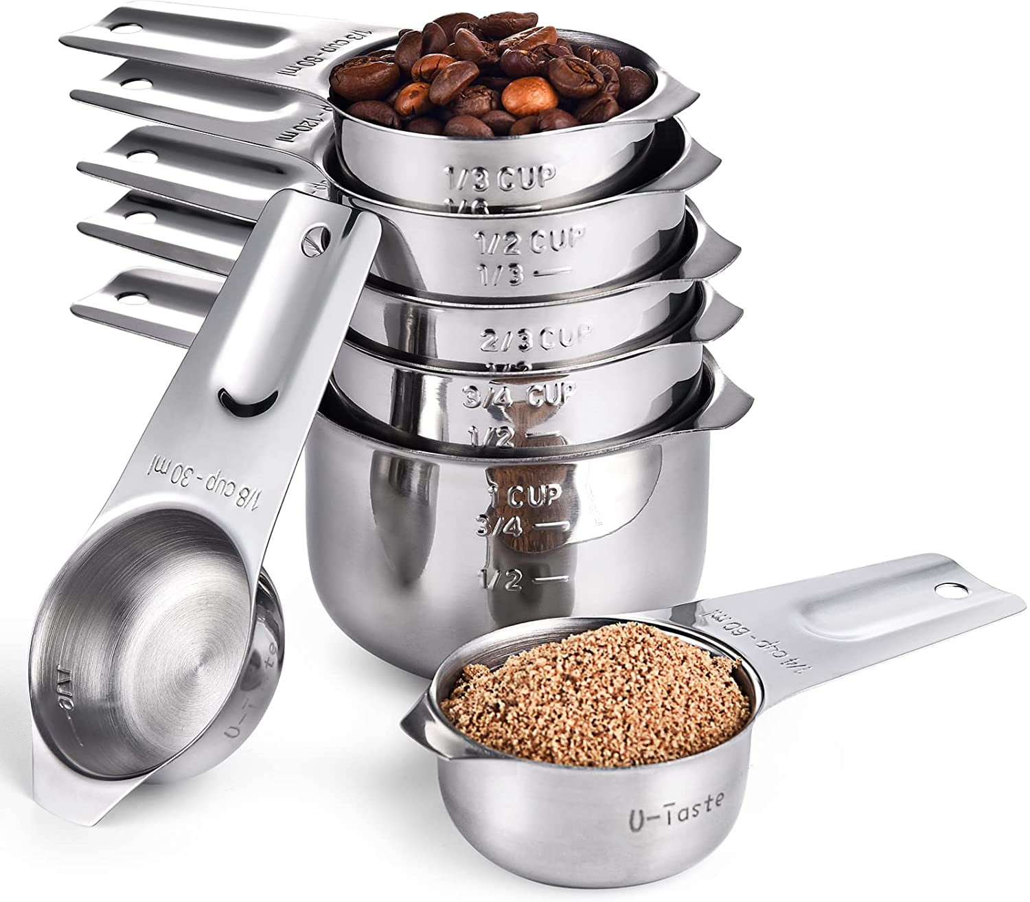 U-Taste Stainless Steel Measuring Cup Set, 7 Sizes for Dry and Liquid ...