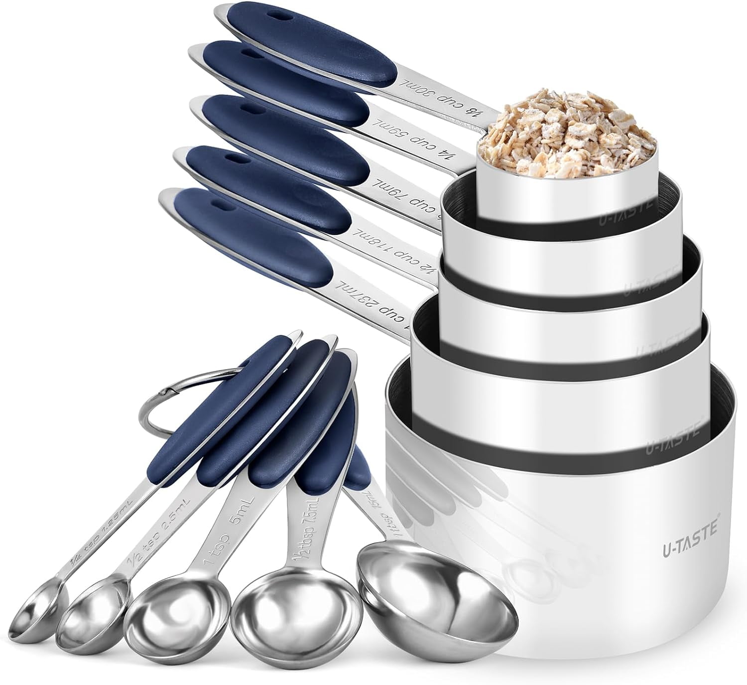 U-Taste 18/8 Stainless Steel Measuring Cups and Spoons: 10-Pcs Metal ...