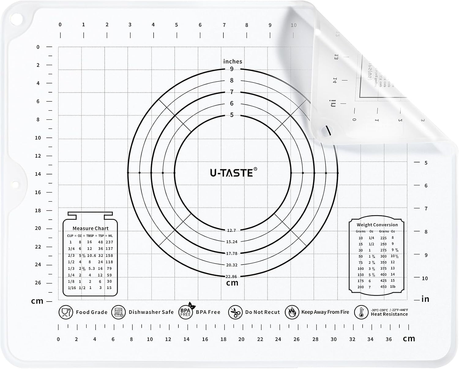 U-Taste Large Silicone Pastry Mat: 20inx16in Food-Grade Non-Stick Dough ...