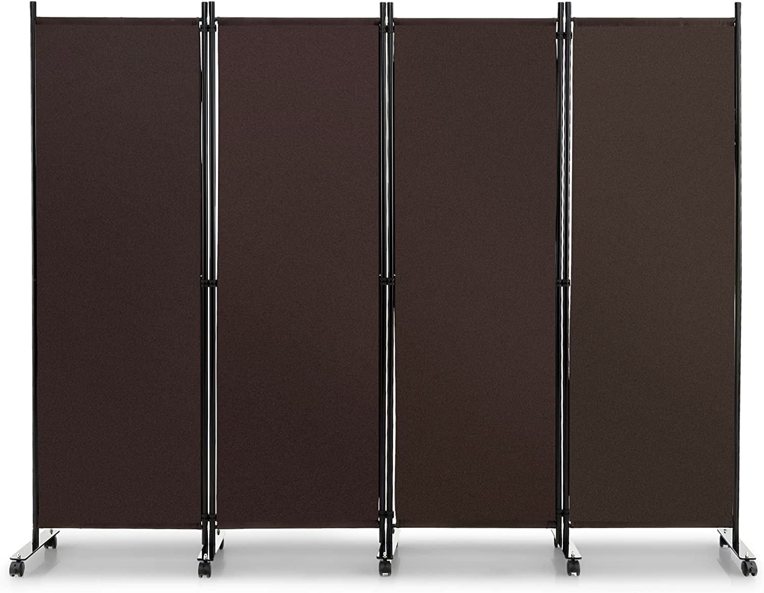 U-ToBe 4 Panel Room Divider with Rollers Brown - 5.7Ft Freestanding ...