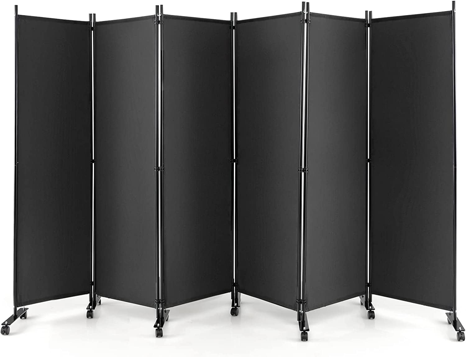 U-ToBe 5.7Ft 6-Panel Folding Room Divider with Rollers Grey- 132" Wide ...