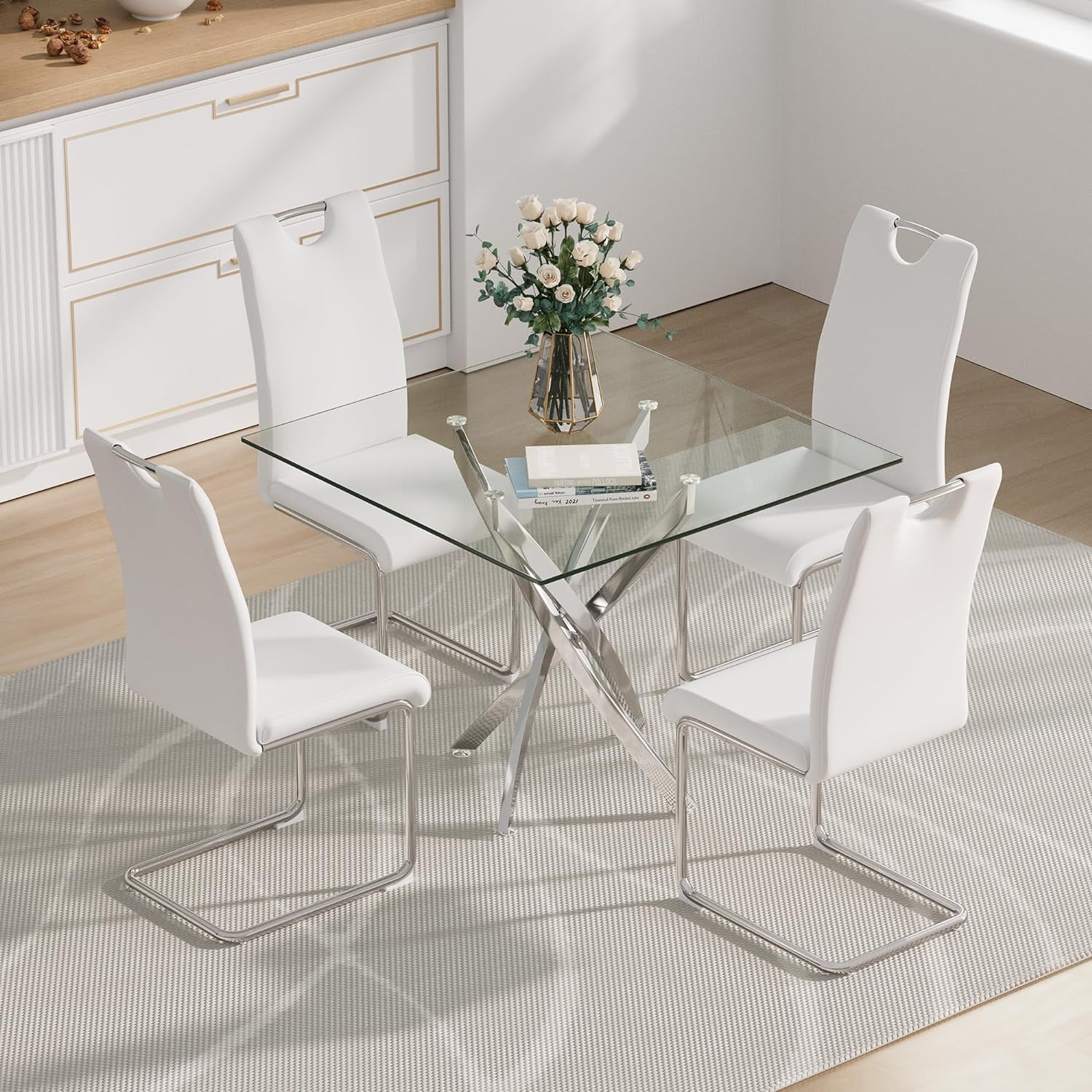 U Tobe 5 Piece Square Glass Dining Table Table Set Square Glass Dining Table Set For 4 Kitchen