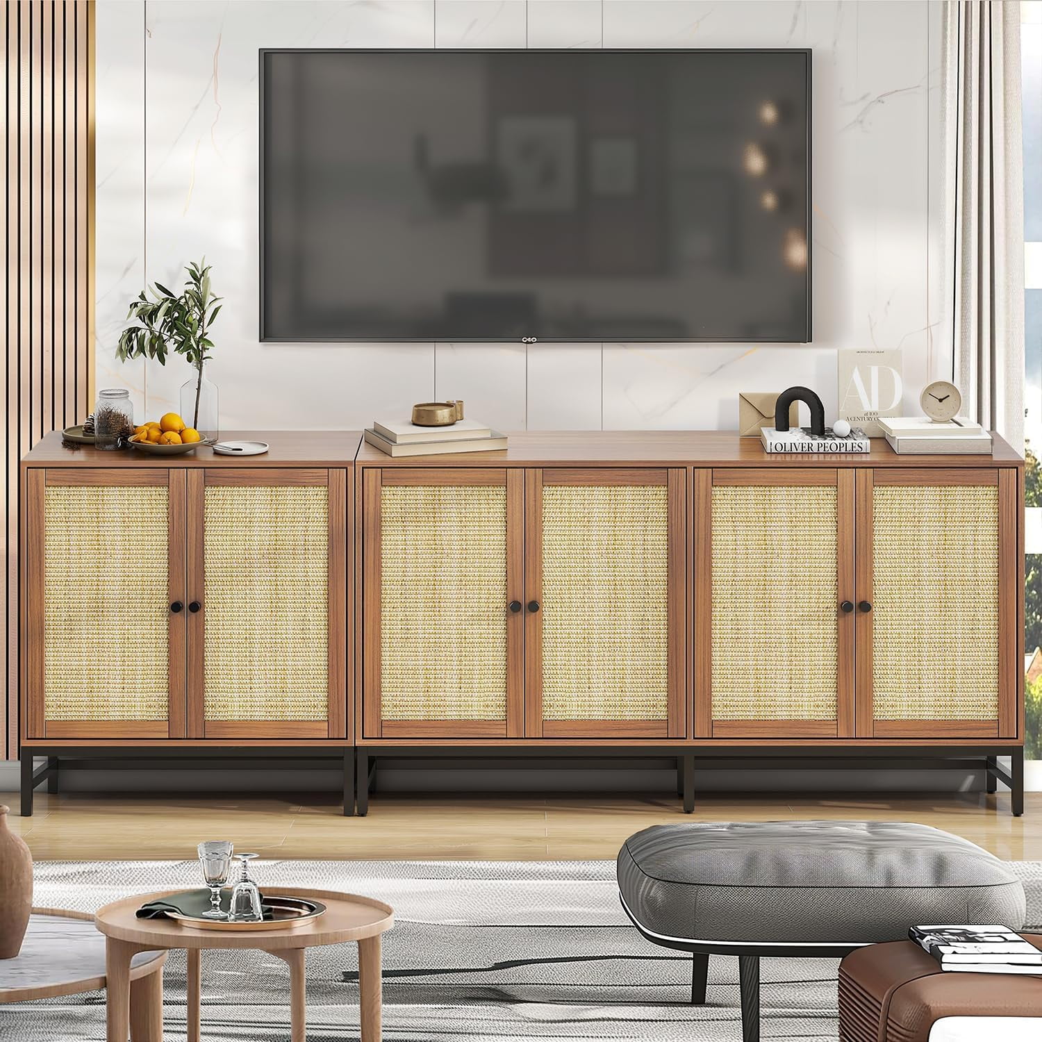 U-ToBe Credenza Rattan Buffet Cabinet, Sideboard Storage Accent Cabinet ...