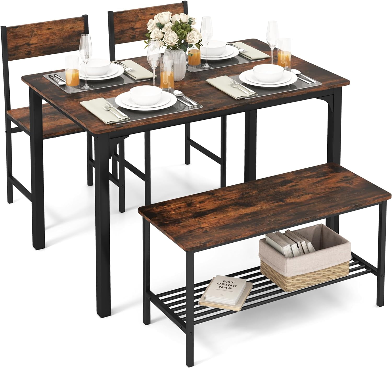 U-ToBe Dining Table Set for 4, Kitchen Table and 2 Chairs for 4 with ...