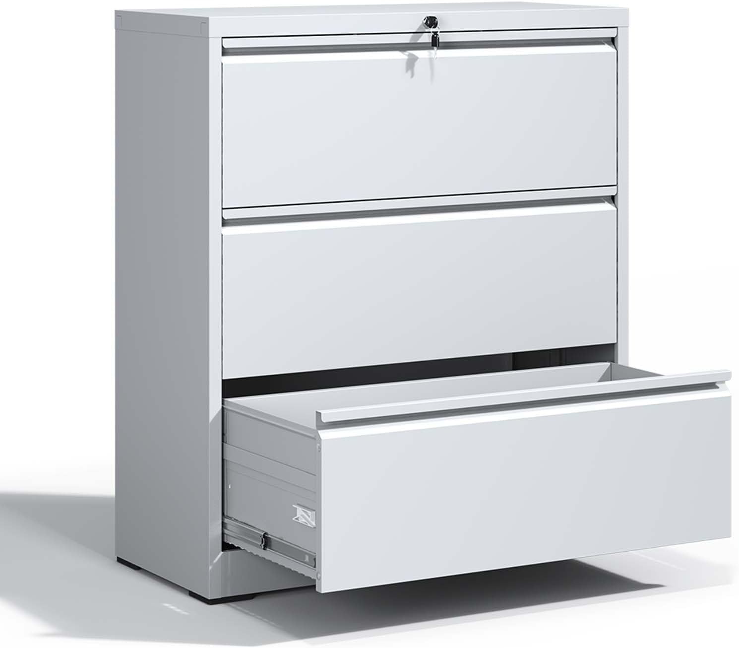 U-ToBe Filing Cabinet 3 Drawer with Lock,Heavy Duty Office File ...