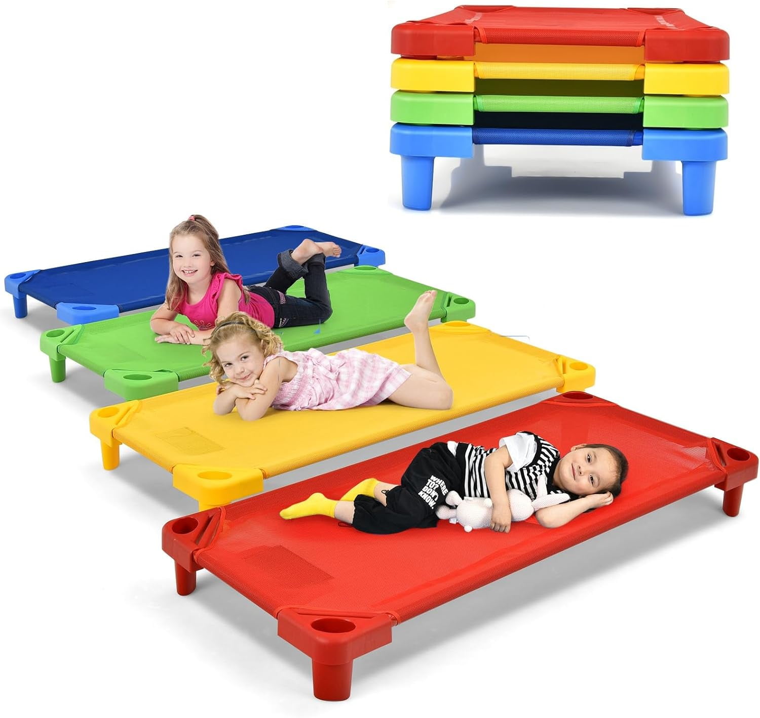 Baby Bed Daycare Cot GYMAX Stackable , Portable Toddler Bed With Easy ...