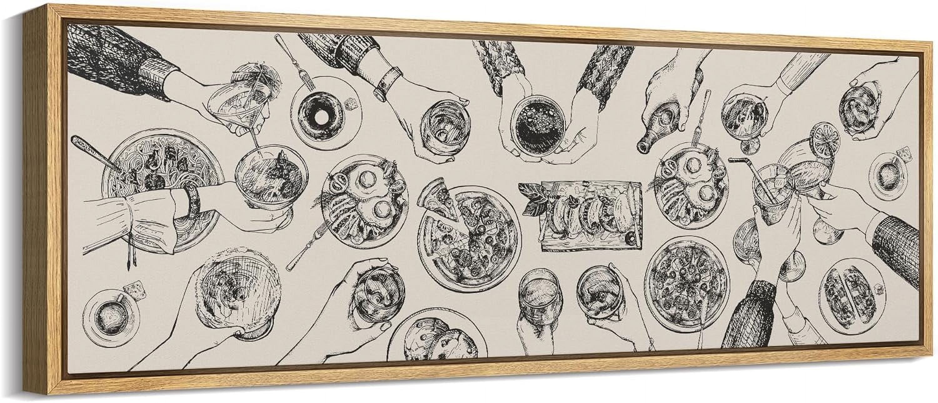 U-ToBe Large Framed Canvas Print Wall Art Culinary Gathering Pen-and ...