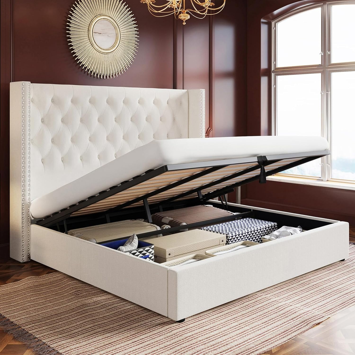 U-ToBe Lift Up Storage Bed King Size Upholstered Platform Bed Frame ...