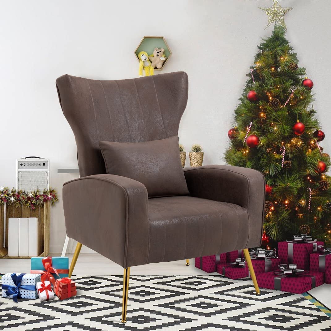 U-ToBe Living Room Chairs Air Leather Accent Chair with Lumbar Pillow ...