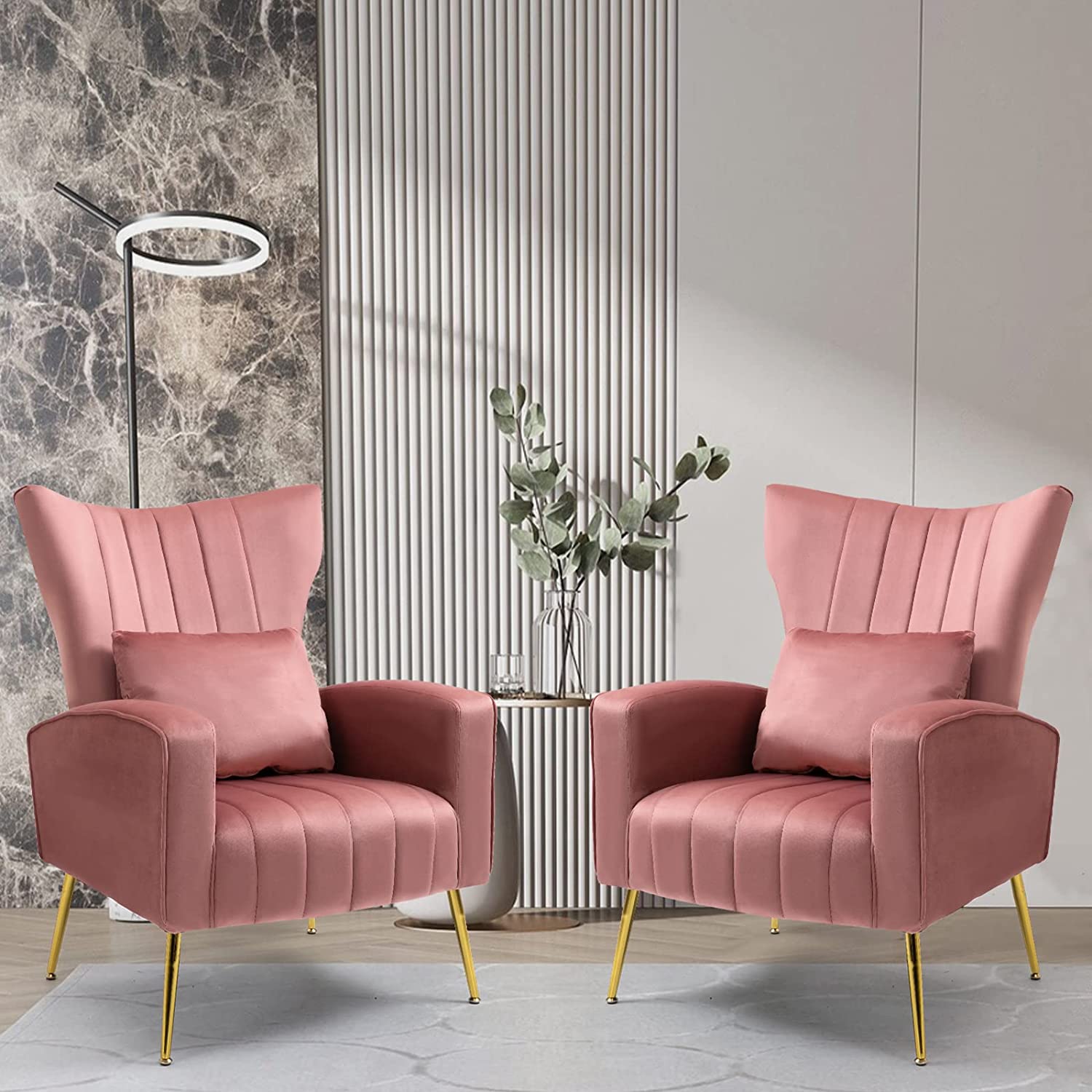 U-ToBe Living Room Chairs Set of 2 with Lumbar Pillow, Velvet Accent ...