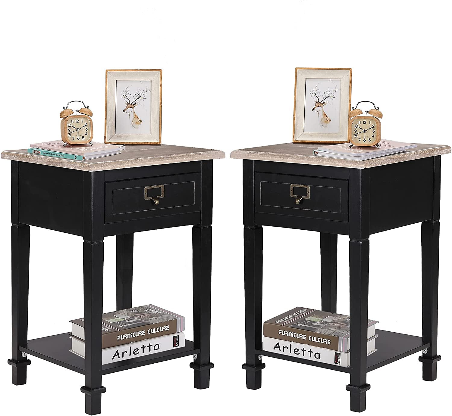 U-ToBe Rustic Farmhouse Accent End Table, Nightstand Side Tables with ...