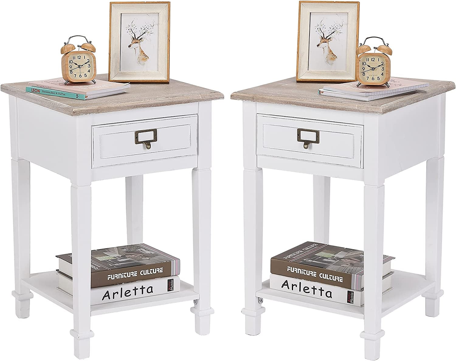U-ToBe Rustic Farmhouse Accent End Table, Nightstand Side Tables with ...