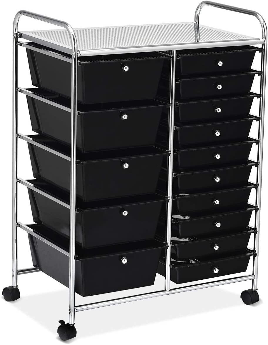 U-ToBe Storage Drawer Carts W/15-Drawer,Rolling Wheels Semi-Transparent ...