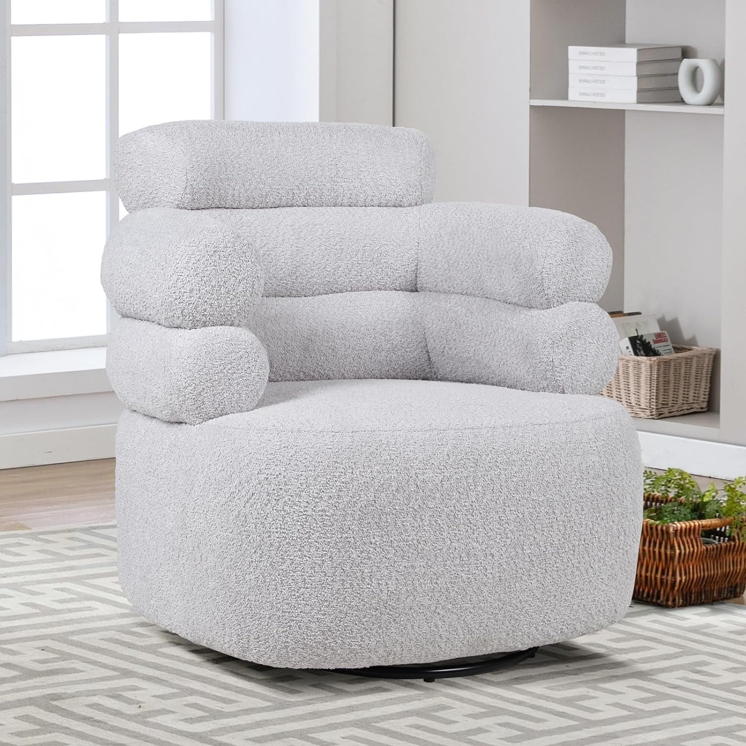 U-ToBe Swivel Accent Chair with Lamb Wool Fabric, Comfy Swivel Barrel ...