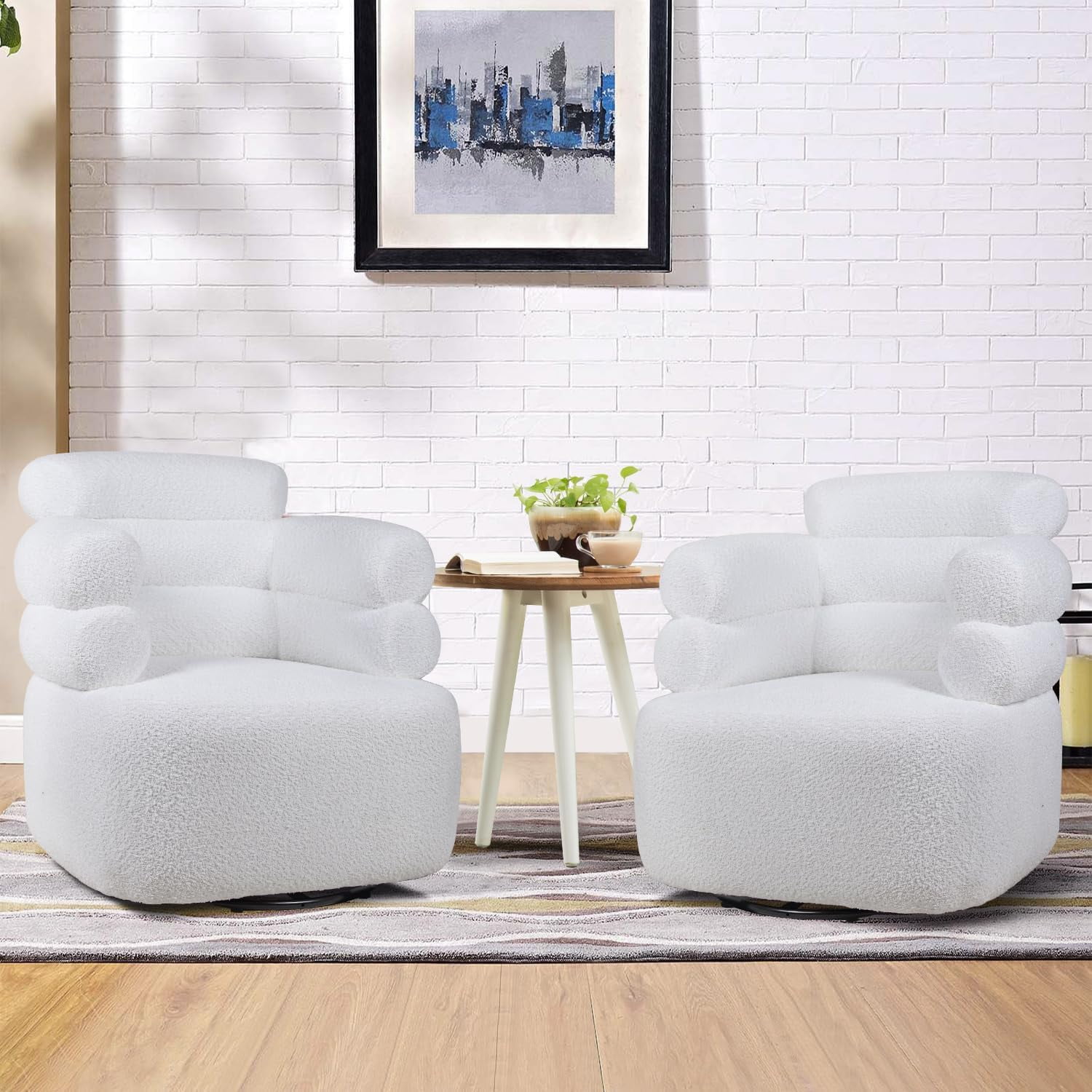 U-ToBe Swivel Accent Chair with Lamb Wool Fabric, Comfy Swivel Barrel ...