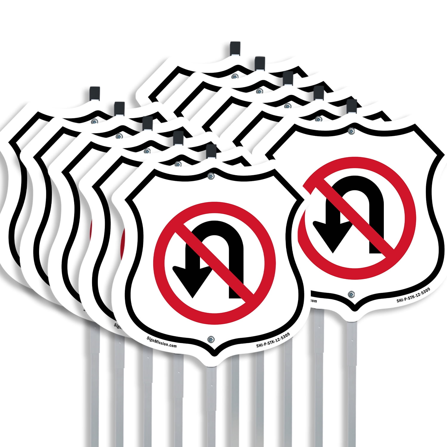 No U-Turn Symbol (10 Pack) 12 inch X 12 inch Shield Shaped Commercial ...