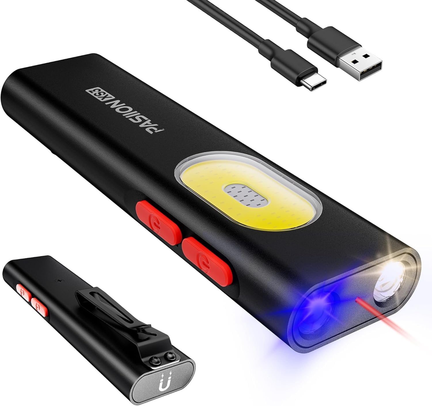 U V Rechargeable EDC Flashlight,1400 Lumens Flat Flashlights with Red ...