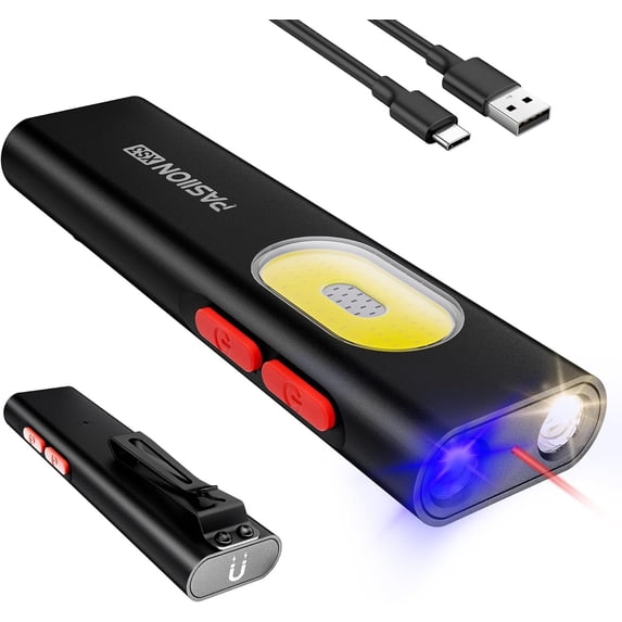 U V Rechargeable EDC Flashlight,1400 Lumens Flat Flashlights with Red ...