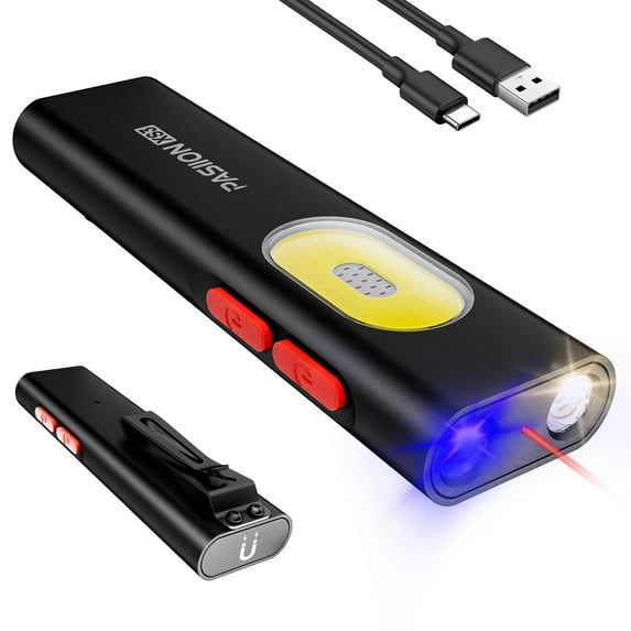 U V Rechargeable EDC Flashlight,1400 Lumens Flat Flashlights with Red ...