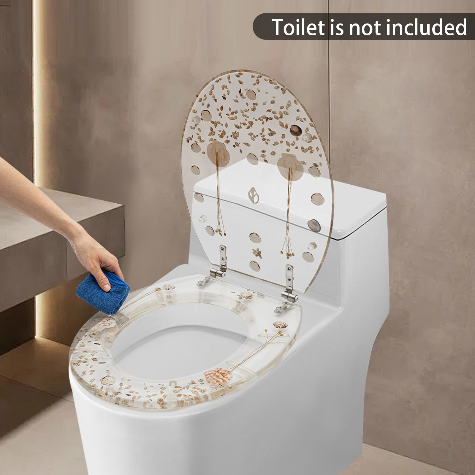 U/V type Clear Toilet Seat Sea Shell Resin Close Toilet Hinges Bathroom ...