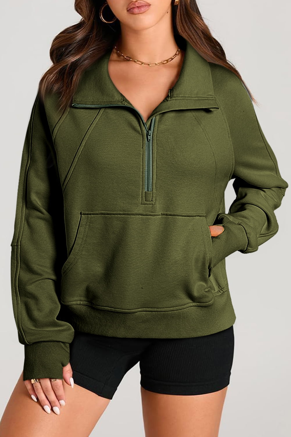 U.Vomade Eco-Friendly Moss Green Quarter Zip Hoodie - Essential Stand ...