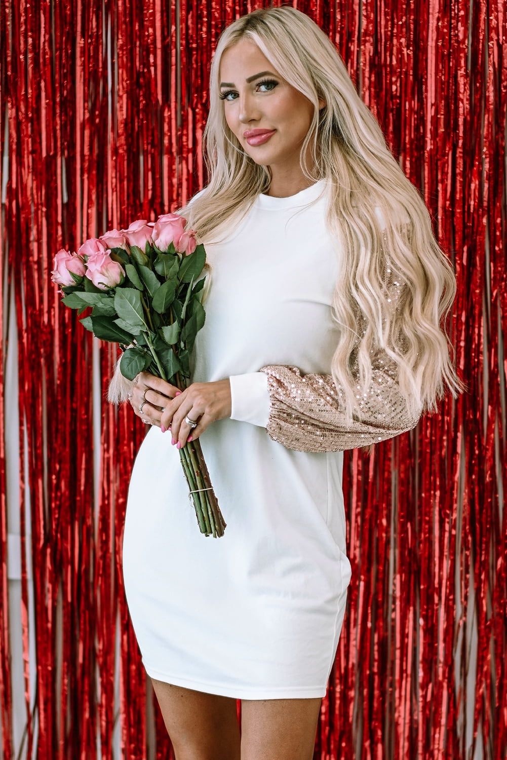 U.Vomade Elegant Bubble Sleeves Mini Dress - Sequin White for Daily ...