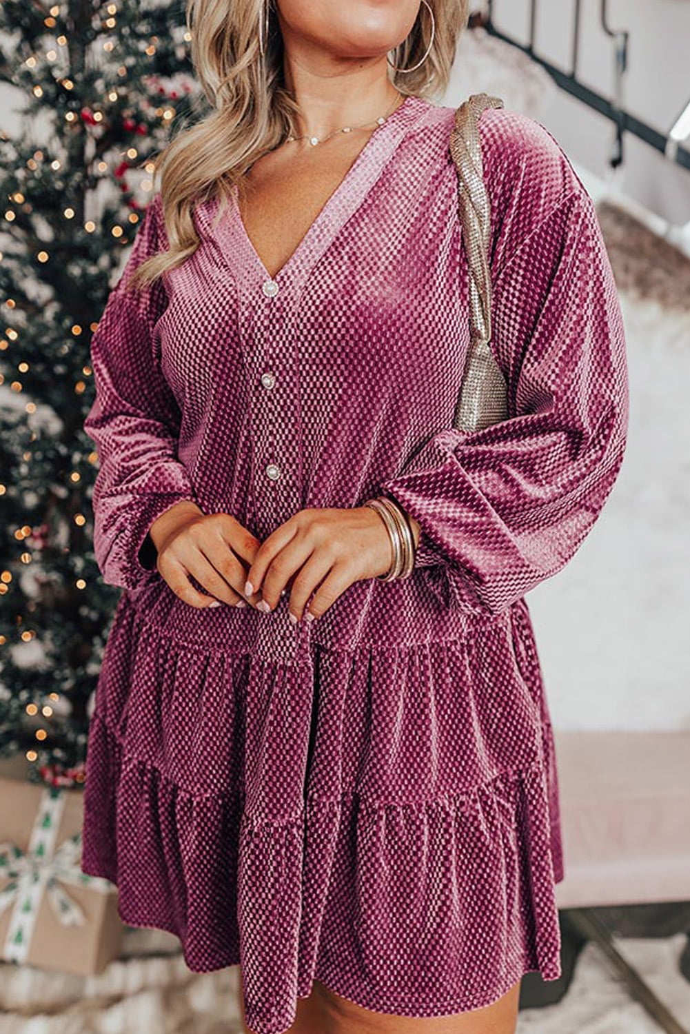 U.Vomade Mauve Velvet Layered Dress | Plus Size | Elegance in Every ...