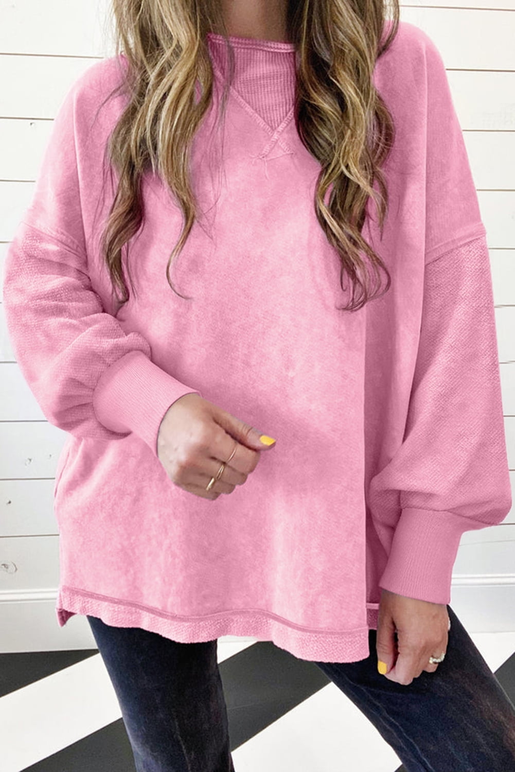 U.Vomade Soft Pink Pullover: Chic, Relaxed Fit, Washed Drop Shoulder ...