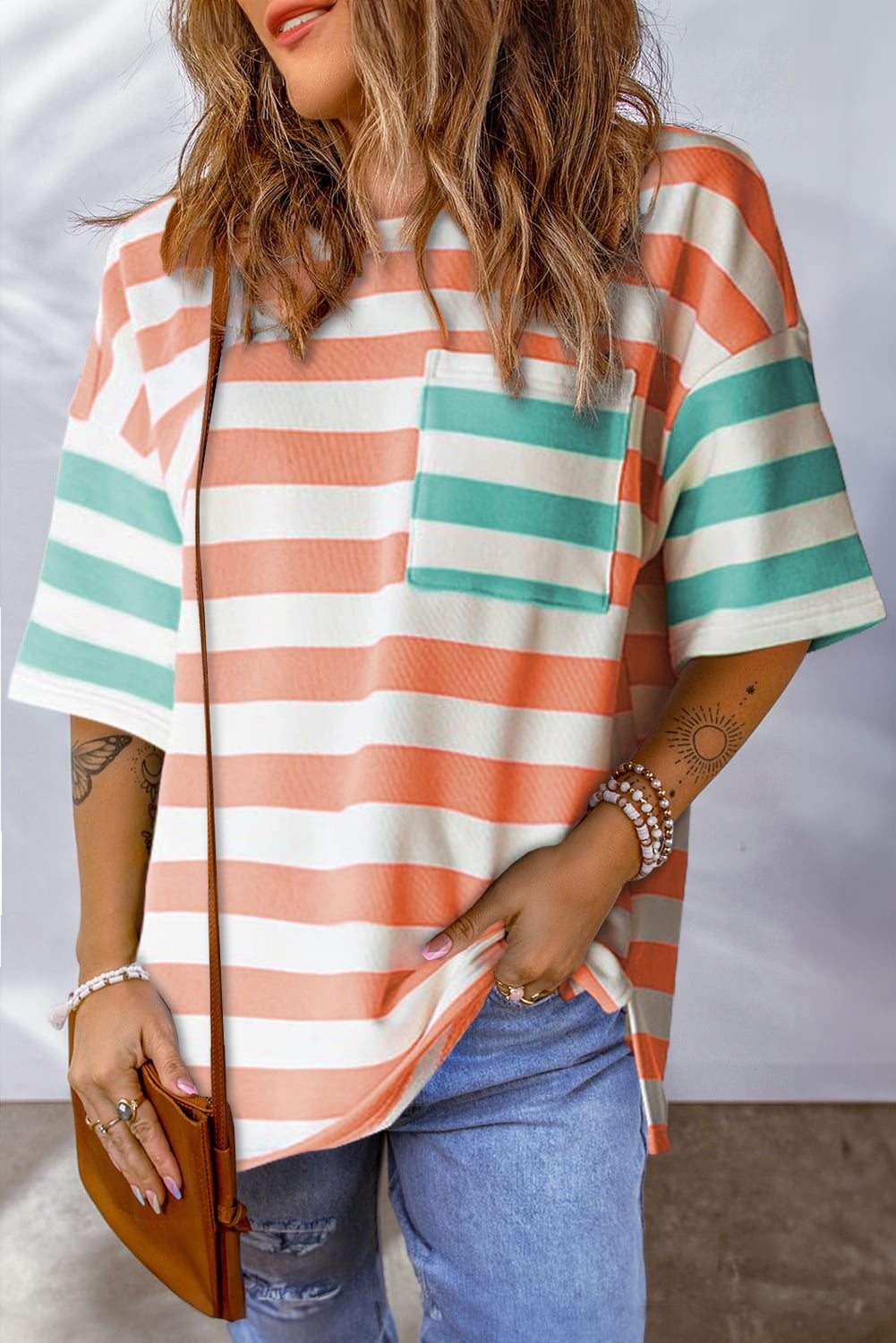 U.Vomade Summer Style Alert! Orange Stripe Pocket Tee - Stand Out in ...