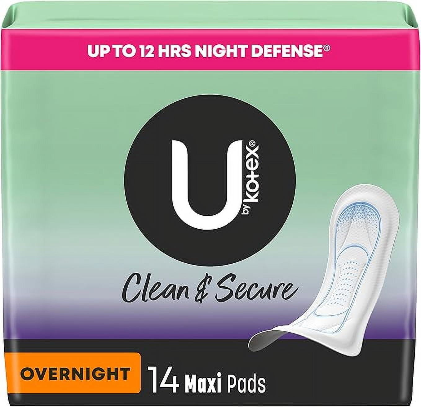 U by Kotex Clean & Secure Overnight Maxi Pads, 14 Count (Packaging May ...