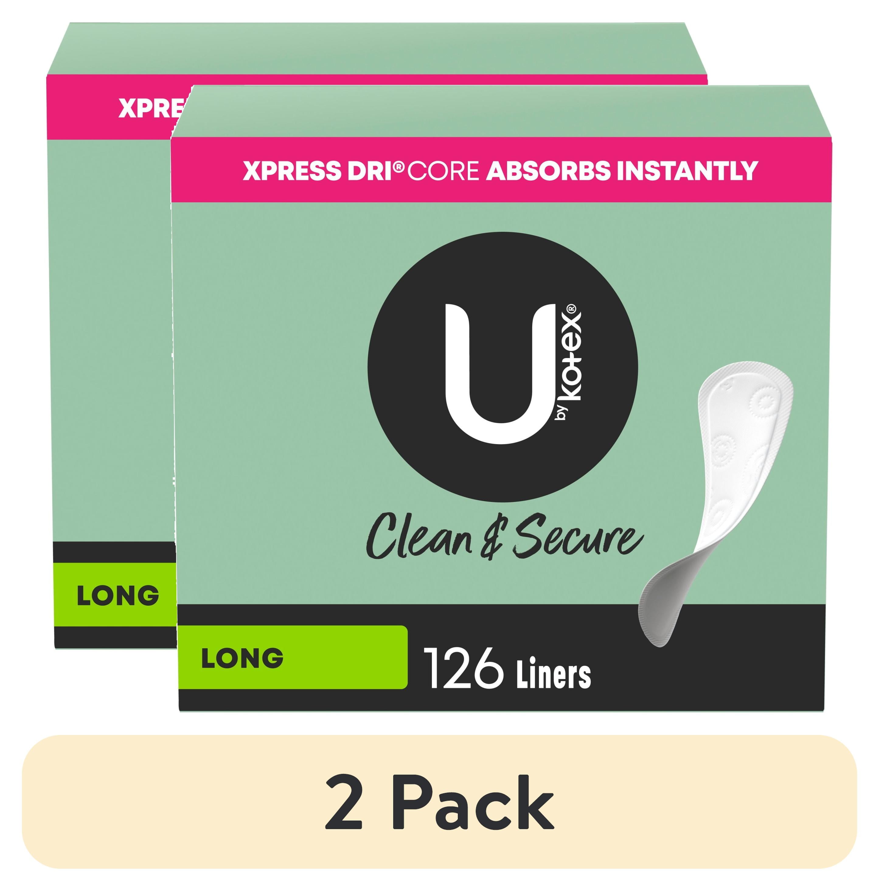 (2 pack) U by Kotex Clean & Secure Panty Liners, Light Absorbency, Long ...