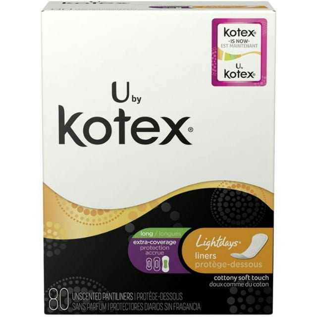 U by Kotex Lightdays Pantiliners, Extra Coverage, Unscented, Long 80 ea ...