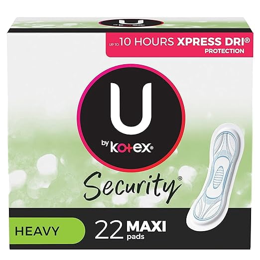U by Kotex Security Maxi Feminine Pads, Heavy Absorbency, Unscented, 22 ...