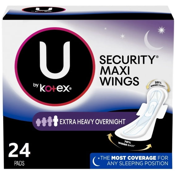 U by Kotex Security Maxi Feminine Pads with Wings, Extra Heavy ...