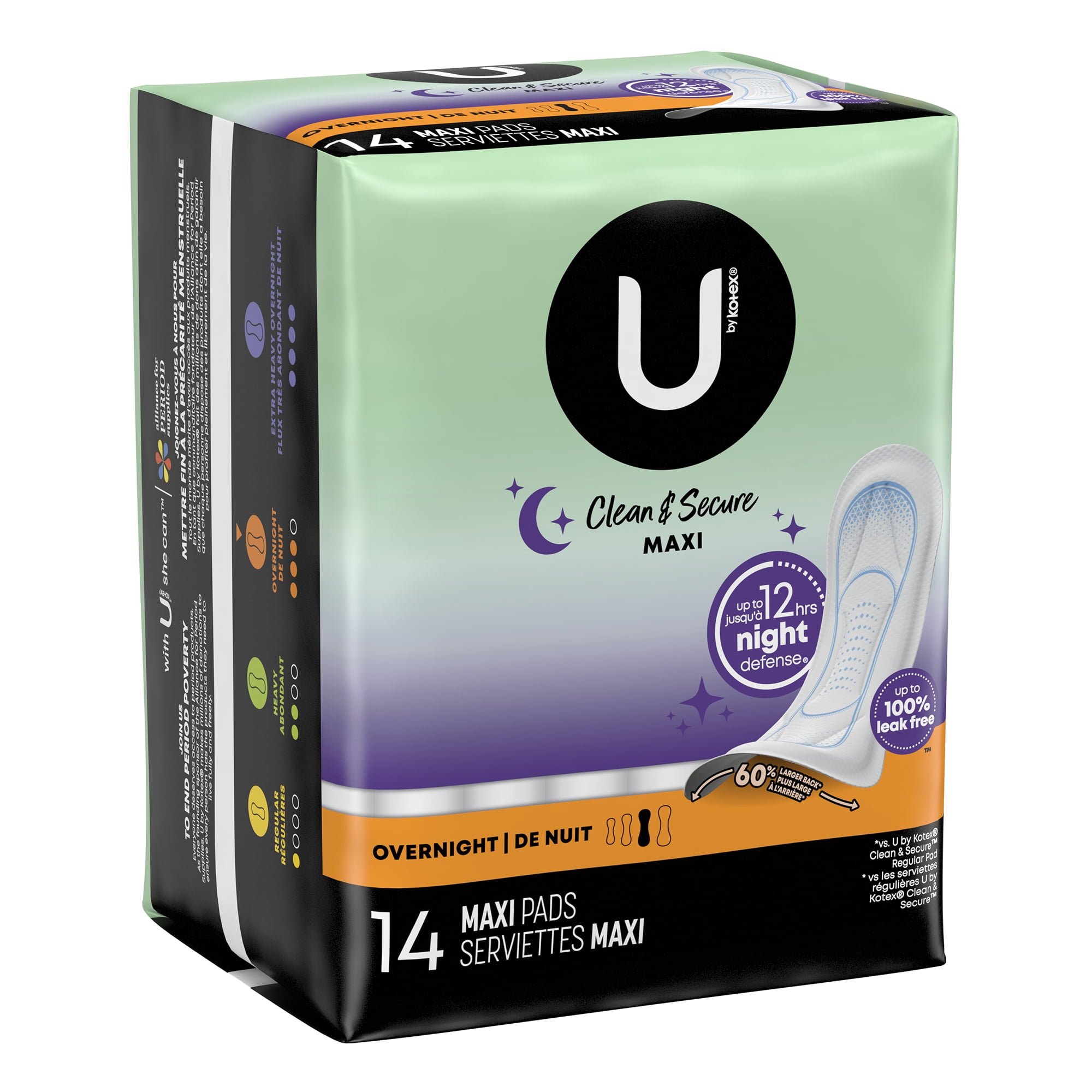 U by Kotex Security Pads, Overnight Absorbency, Unscented, 14 Count, 8 ...